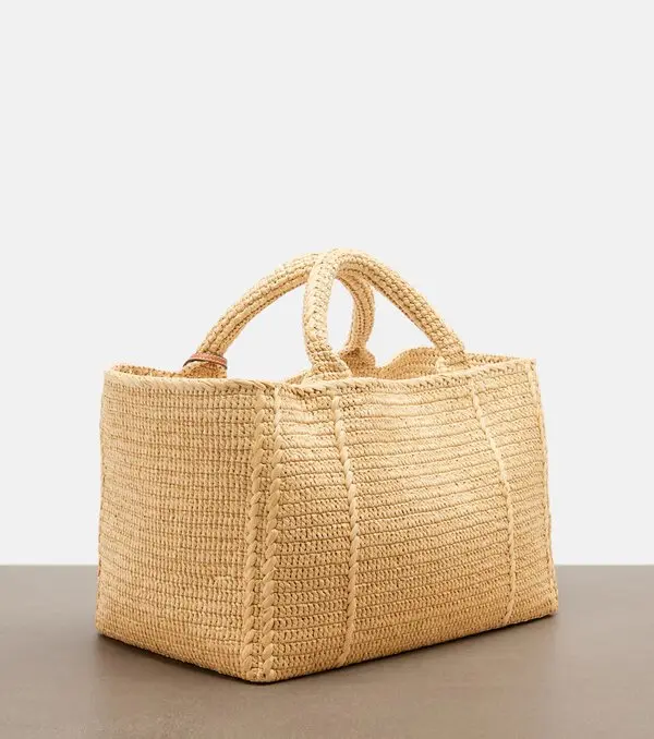 Prada Large Crochet Raffia Shopper Bag - Beige