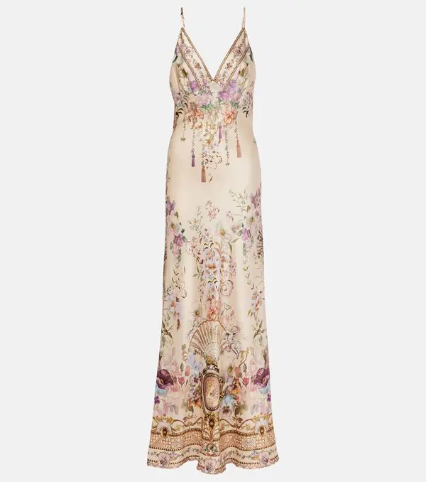 Camilla Embellished Floral Silk Slip Dress