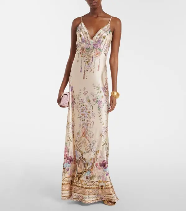 Camilla Embellished Floral Silk Slip Dress