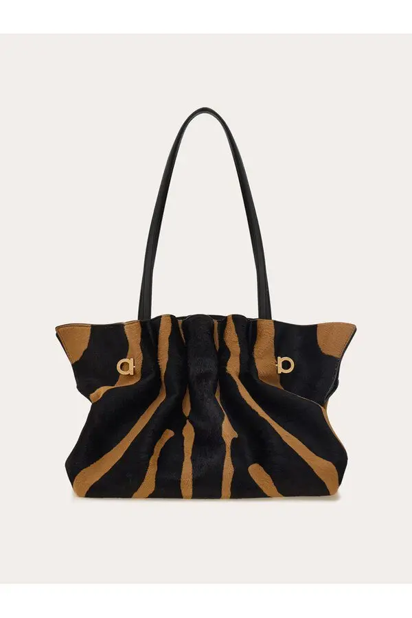 FERRAGAMO Zebra Ponyskin Shoulder Bag - Brown