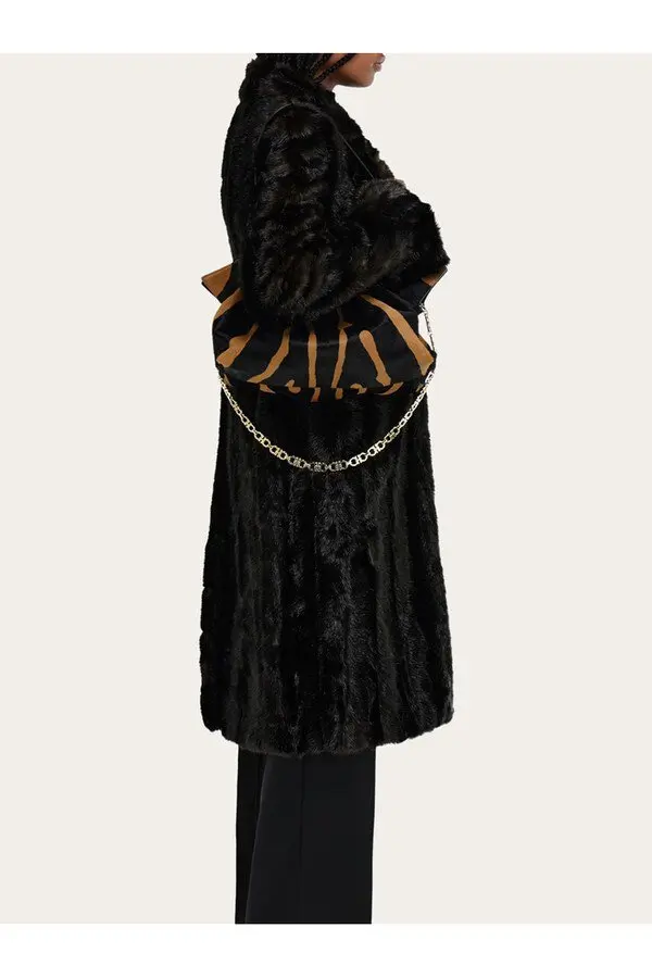 FERRAGAMO Zebra Ponyskin Shoulder Bag - Brown
