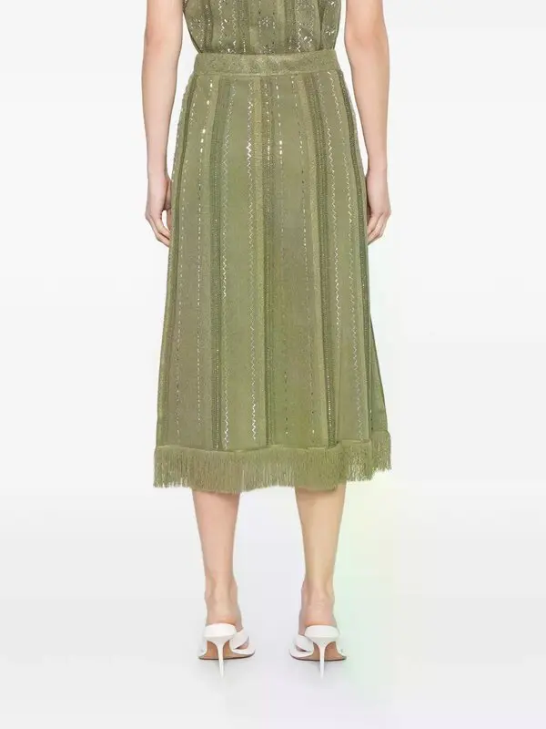 Maje Fringed Floral Midi Skirt - Green