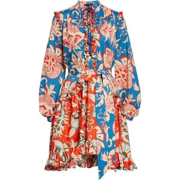 Etro Print Long Sleeve Stretch Cotton Dress - Print On Pale Blue Base