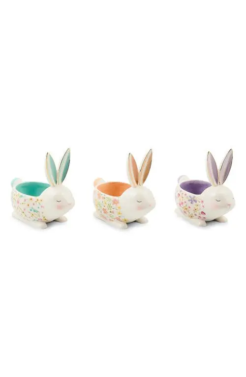 MACKENZIE-CHILDS Posie Patch Rabbit Set Of 3 Candy Dishes - White
