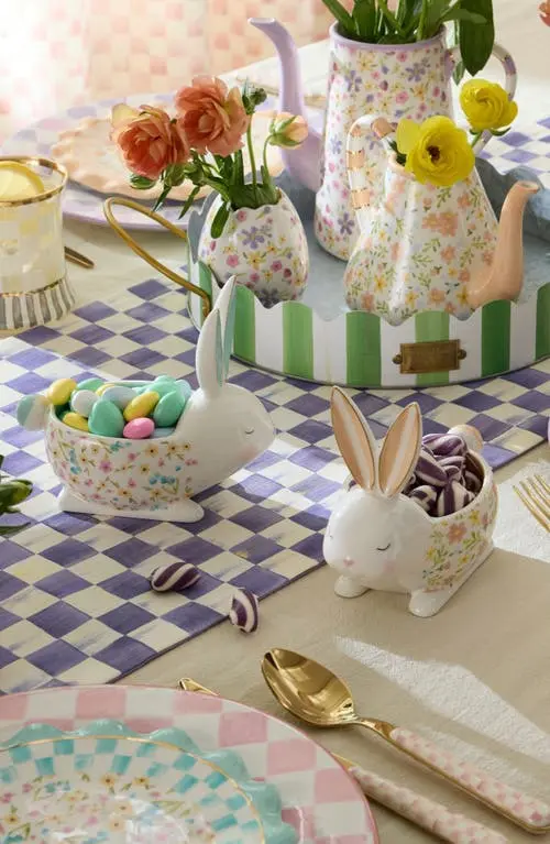 MACKENZIE-CHILDS Posie Patch Rabbit Set Of 3 Candy Dishes