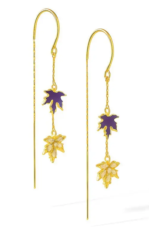 LA MENO Purple Leaf Threader Earrings - Gold