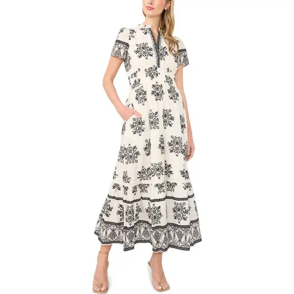 CECE DUPRAZ Printed Tiered Maxi Dress - New Ivory