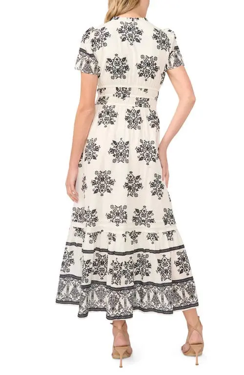 CECE DUPRAZ Printed Tiered Maxi Dress - New Ivory