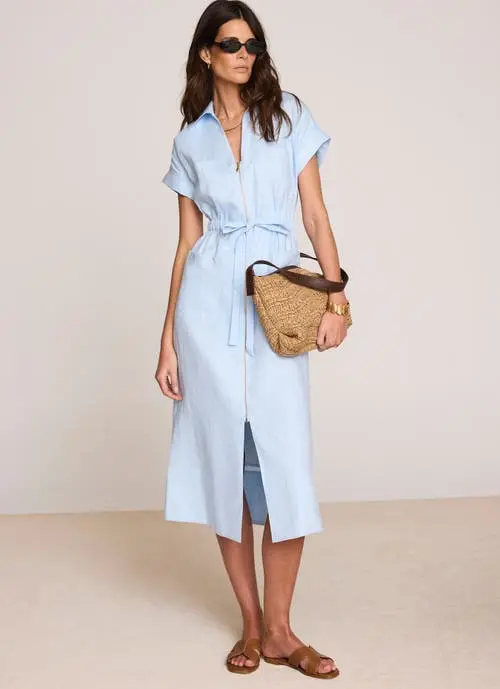 Mint Velvet Linen Utility Midi Shirt Dress - Blue