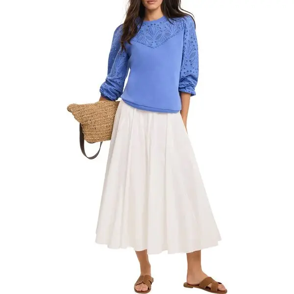 Mint Velvet Cotton Blend Broderie Sweatshirt - Blue