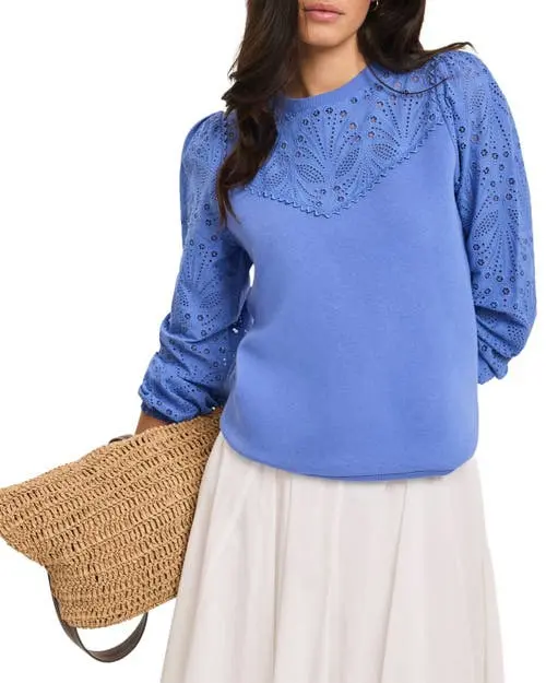 Mint Velvet Cotton Blend Broderie Sweatshirt - Blue
