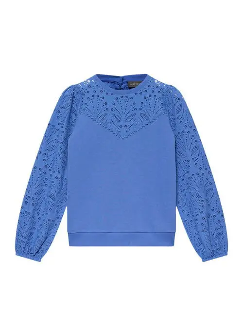 Mint Velvet Cotton Blend Broderie Sweatshirt - Blue