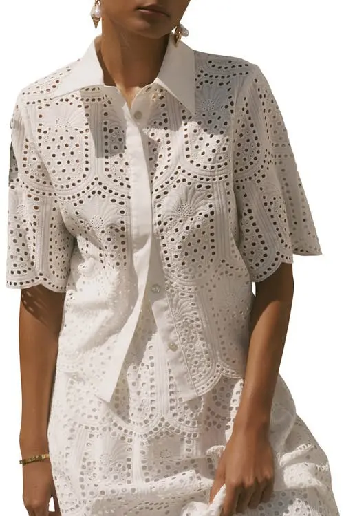 Mint Velvet Cotton Broderie Shirt - Ivory