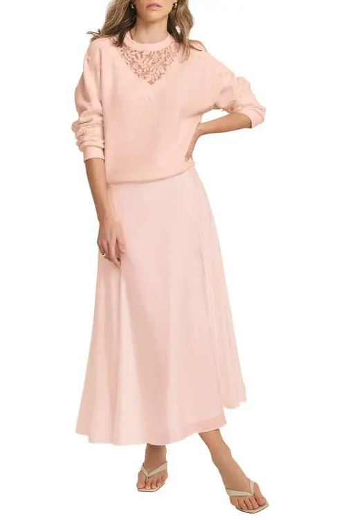 Mint Velvet Lace Detail Crew Neck Sweatshirt - Light Pink