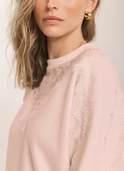 Mint Velvet Lace Detail Crew Neck Sweatshirt - Light Pink
