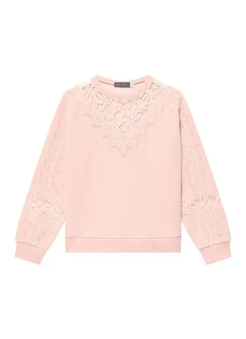 Mint Velvet Lace Detail Crew Neck Sweatshirt - Light Pink