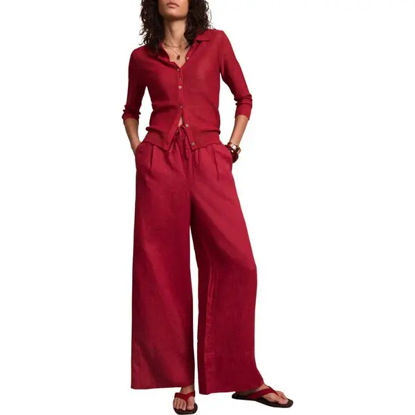 Mint Velvet Linen Wide Leg Trousers - Red