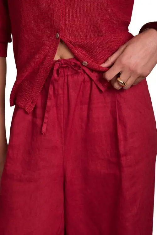 Mint Velvet Linen Wide Leg Trousers - Red