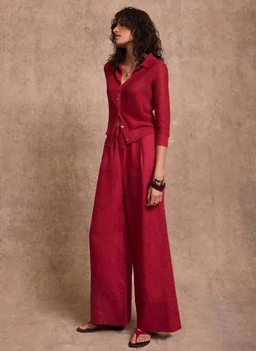 Mint Velvet Linen Wide Leg Trousers - Red