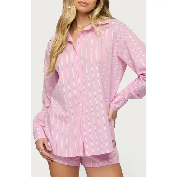 EDIKTED Striped Oversized Button-up Shirt