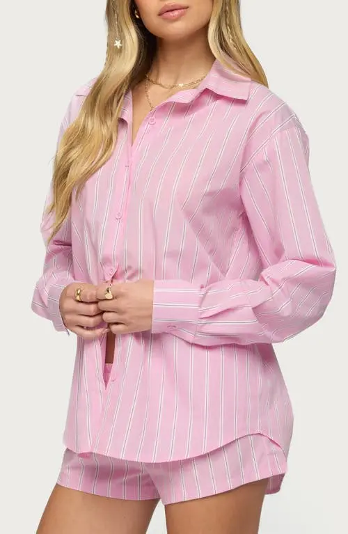EDIKTED Striped Oversized Button-up Shirt