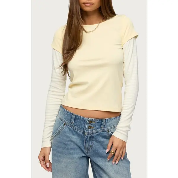 EDIKTED Layered Stripe Long Sleeve T-shirt