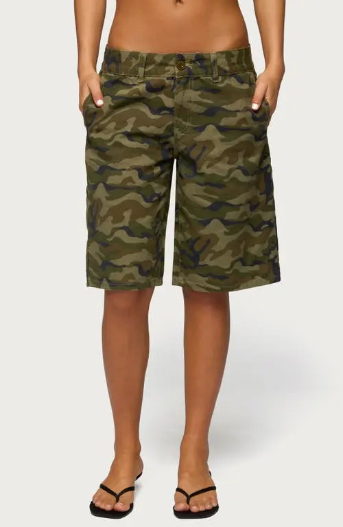 EDIKTED Camo Print Bermuda Denim Shorts