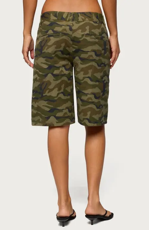 EDIKTED Camo Print Bermuda Denim Shorts
