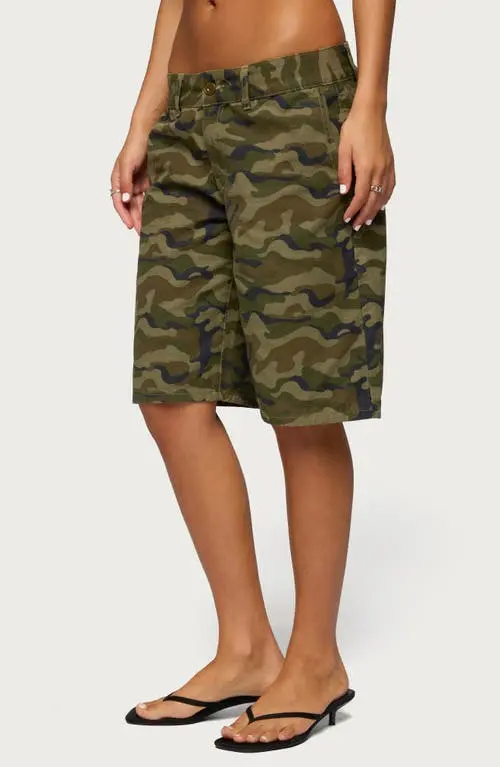 EDIKTED Camo Print Bermuda Denim Shorts