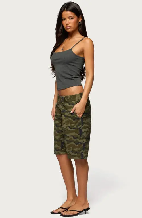 EDIKTED Camo Print Bermuda Denim Shorts
