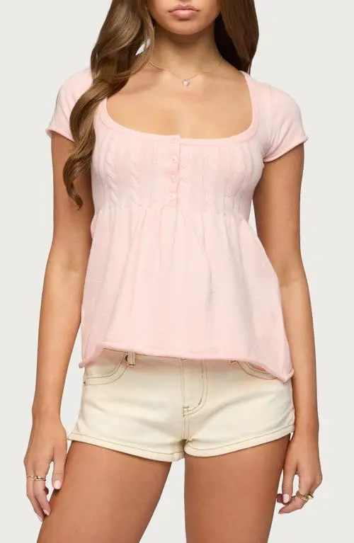 EDIKTED Cable-knit Babydoll Top - Light-pink