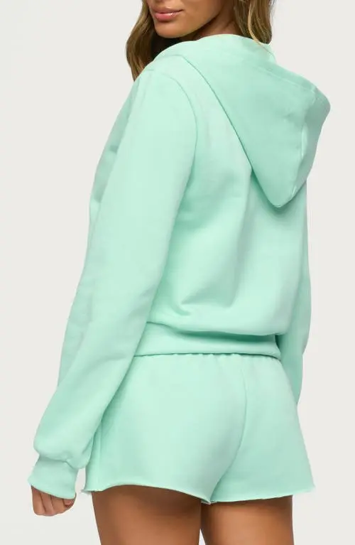 EDIKTED Lynette Zip Crop Hoodie - Aqua