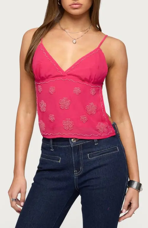 EDIKTED Kazi Beaded Open Back Camisole - Fuchsia