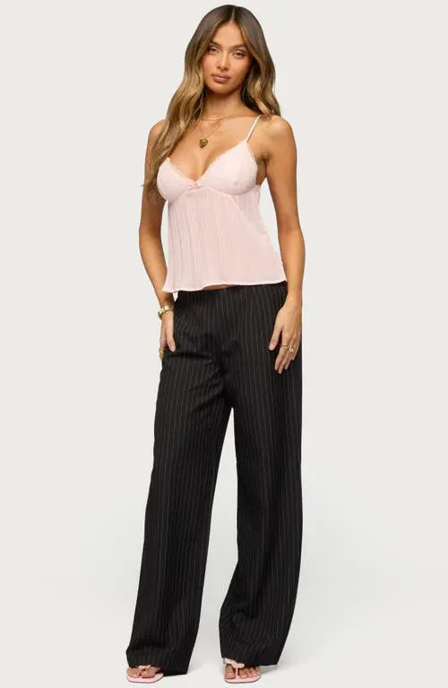 EDIKTED Pinstripe Wide Leg Pants - Black