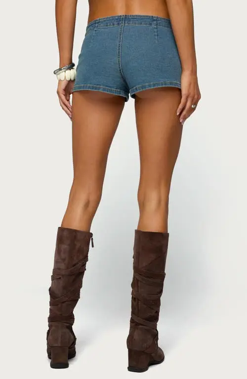 EDIKTED Asymmetric Belted Low Rise Denim Micro Shorts