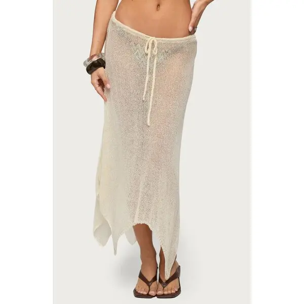 EDIKTED Isla Sheer Knit Cover-up Skirt - Beige