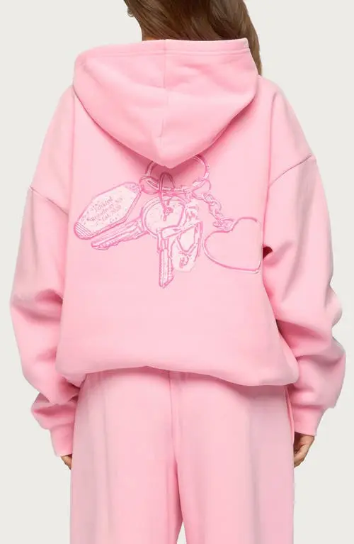 EDIKTED Keychain Graphic Hoodie - Pink