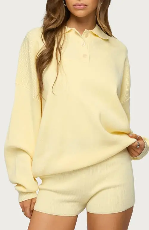 EDIKTED Lorie Oversize Polo Sweater - Yellow