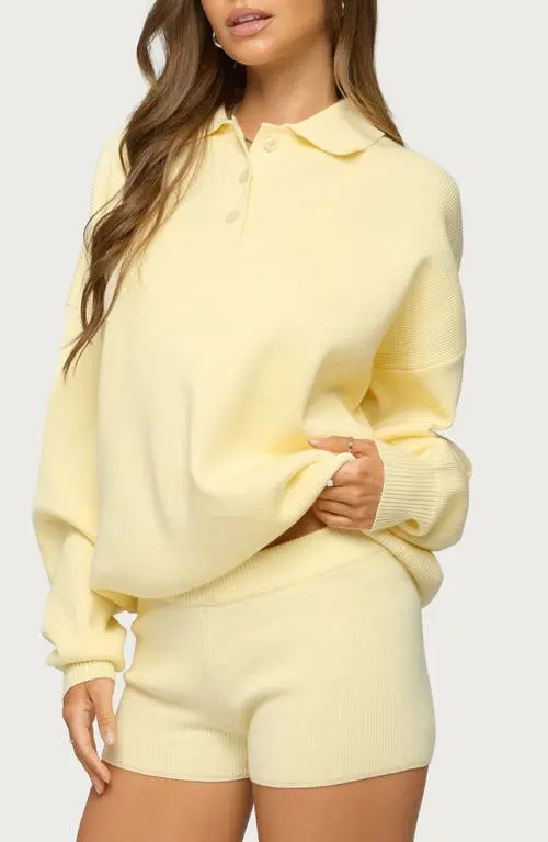 EDIKTED Lorie Oversized Polo Sweater - Yellow