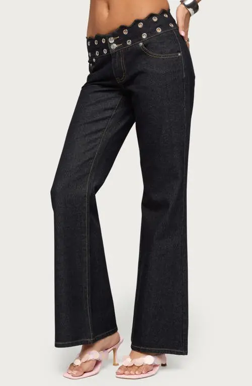 EDIKTED Scalloped Grommet Bootcut Jeans