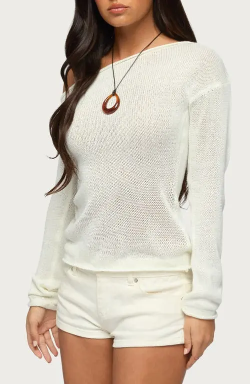 EDIKTED One-shoulder Open Stitch Sweater - Cream
