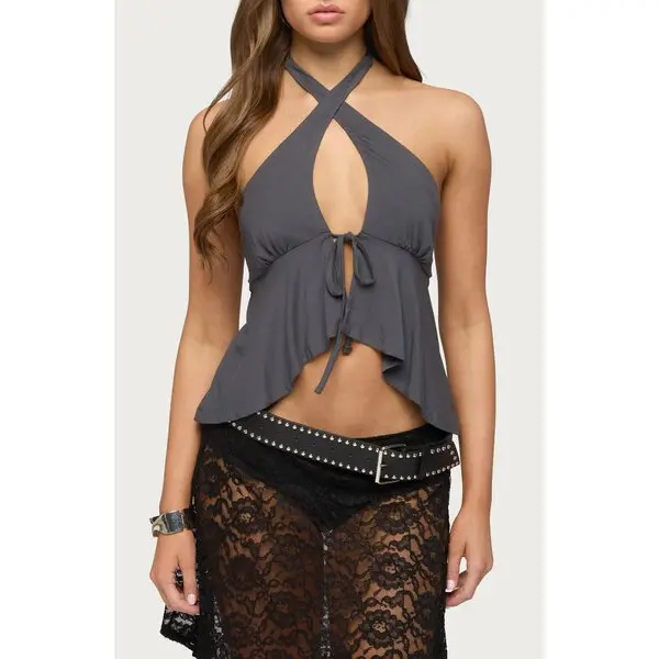 EDIKTED Split Front Crisscross Neck Top