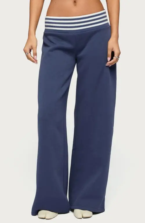 EDIKTED Eloura Stripe Waist Low Rise Sweatpants - Navy