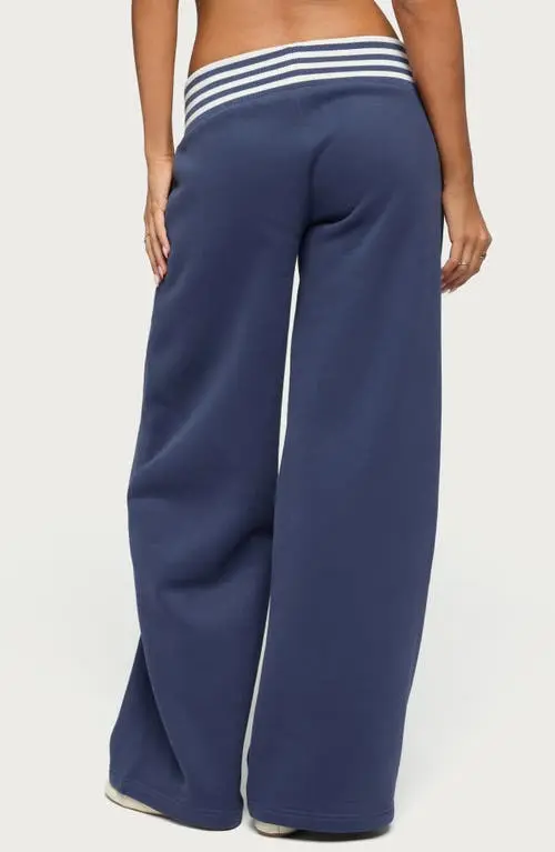 EDIKTED Eloura Stripe Waist Low Rise Sweatpants - Navy