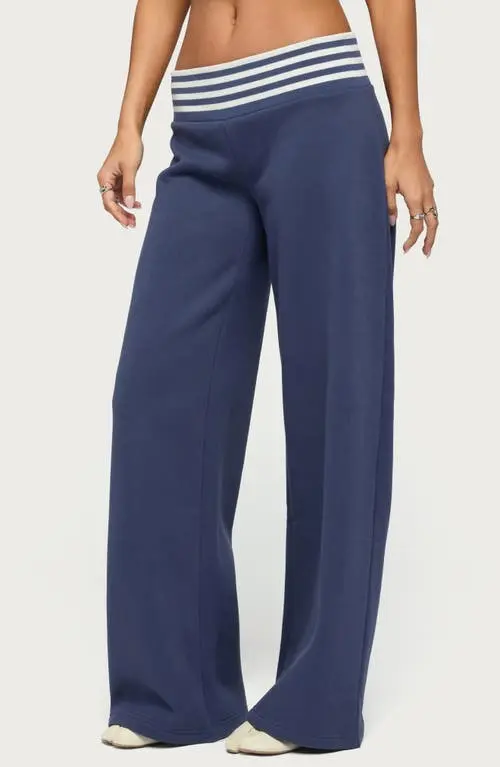 EDIKTED Eloura Stripe Waist Low Rise Sweatpants - Navy