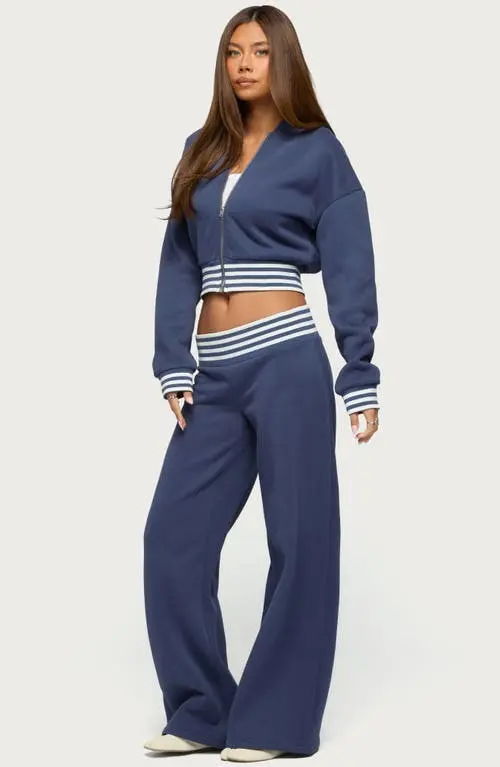 EDIKTED Eloura Stripe Waist Low Rise Sweatpants - Navy
