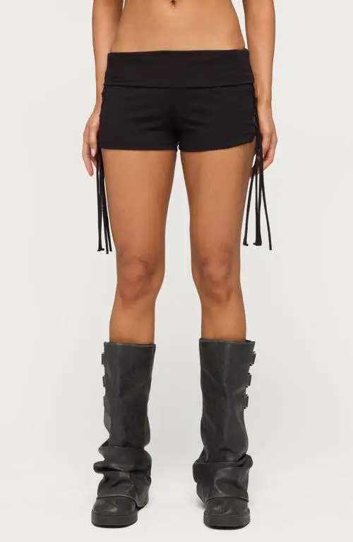 EDIKTED Foldover Low Rise Lace-up Shorts