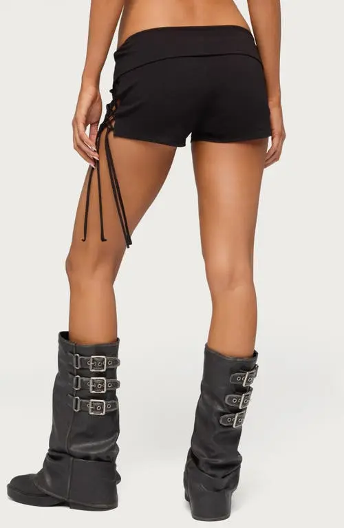EDIKTED Foldover Low Rise Lace-up Shorts