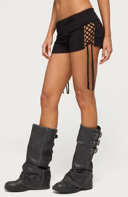 EDIKTED Foldover Low Rise Lace-up Shorts