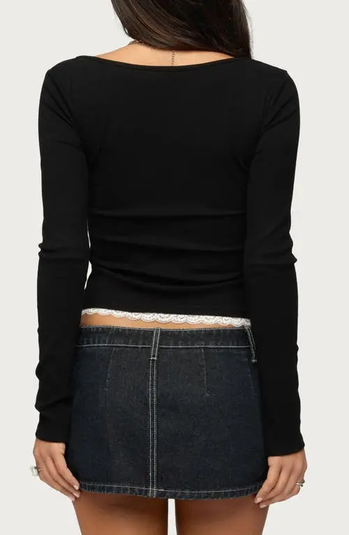 EDIKTED Joana Layered Henley Top - Black